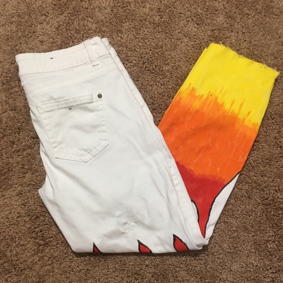 Designs By Haidi | Jeans | Custom Distressed Flame Jeans Jr Size78 ...